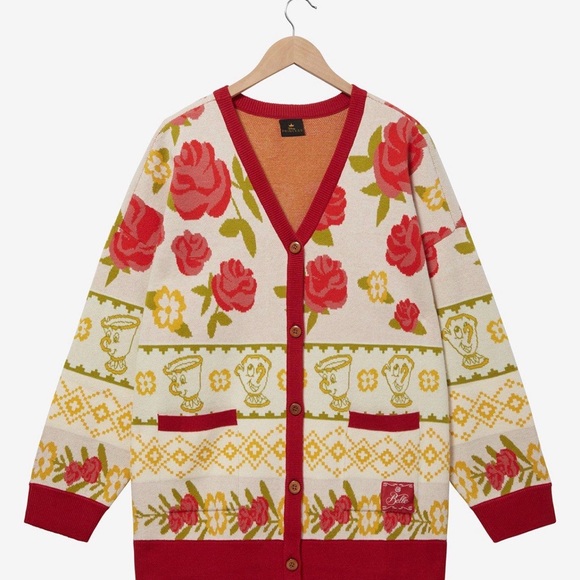 Disney | Sweaters | Disney Red And Cream Rose Cardigan | Poshmark